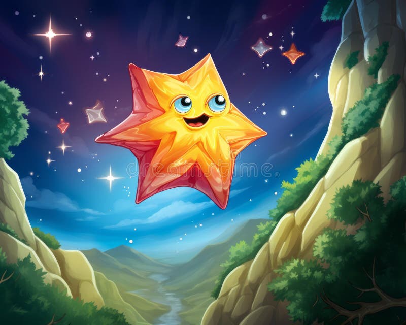 An Illustration of a Star Flying Over a Mountain Stock Illustration ...