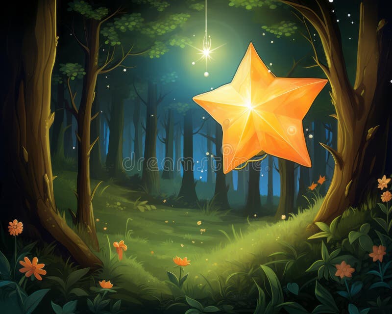An Illustration of a Star in a Forest at Night Stock Illustration ...