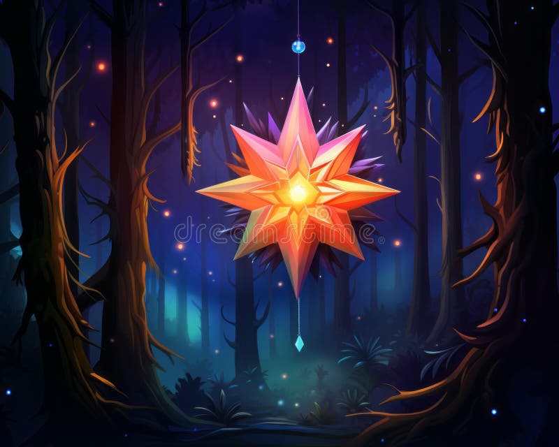 An Illustration of a Star in the Forest at Night Stock Illustration ...