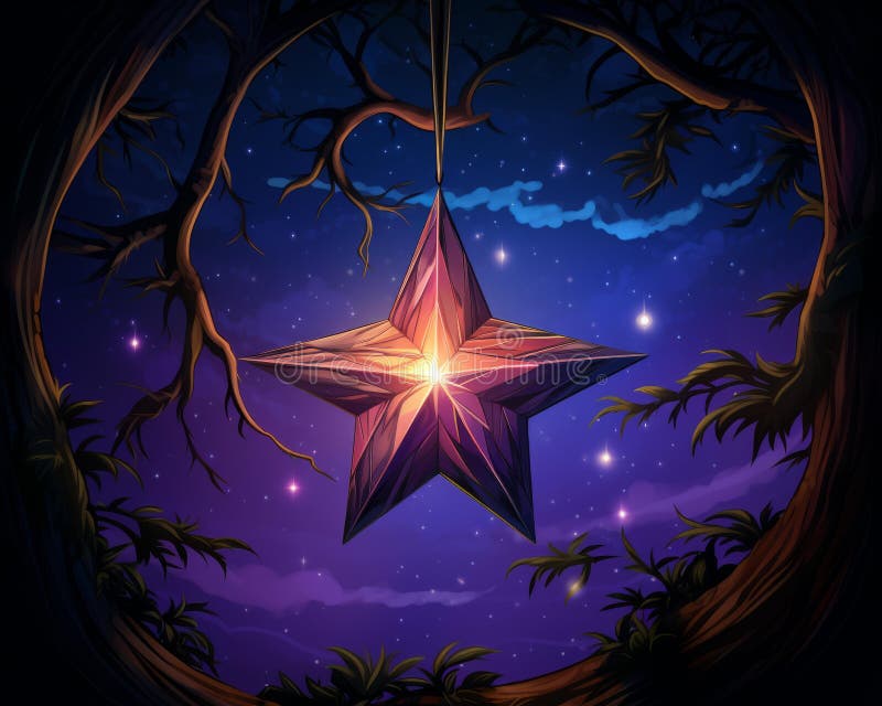 Illustration of a Star Hanging in the Forest at Night Stock ...