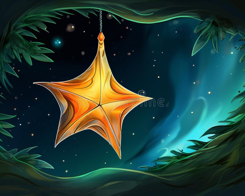 An Illustration of a Star Hanging from a Tree Stock Illustration ...