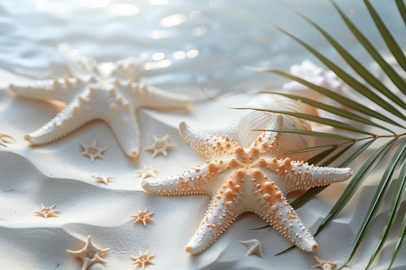 Illustration of Starfish Background with Palm Leaves and Leaves, High ...