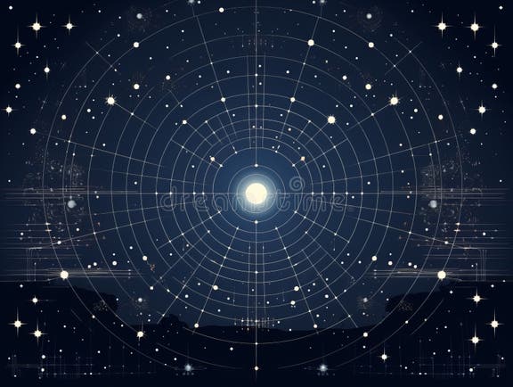 An Illustration of a Starry Night Sky with a Circle in the Center Stock ...