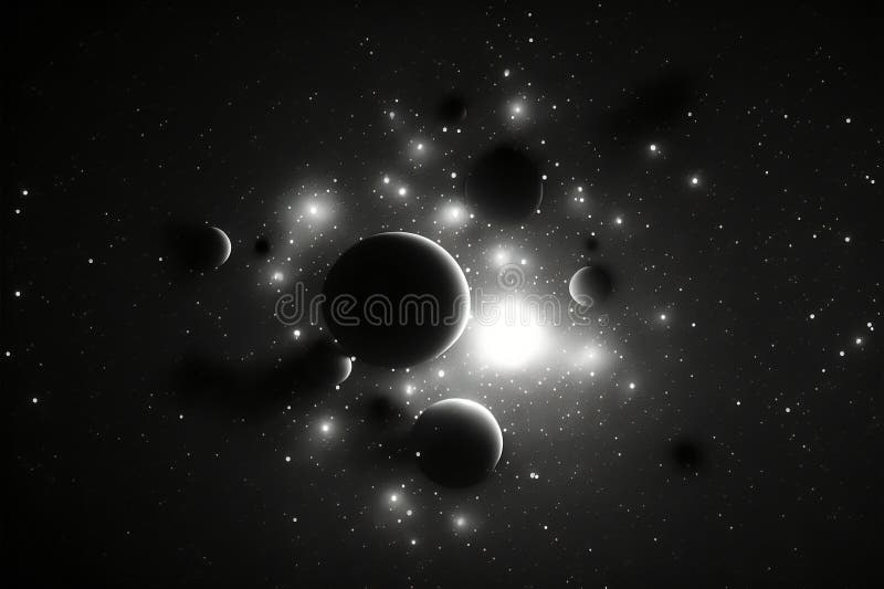 Stars Floating Over Light Spots on Black Background, Abstract ...