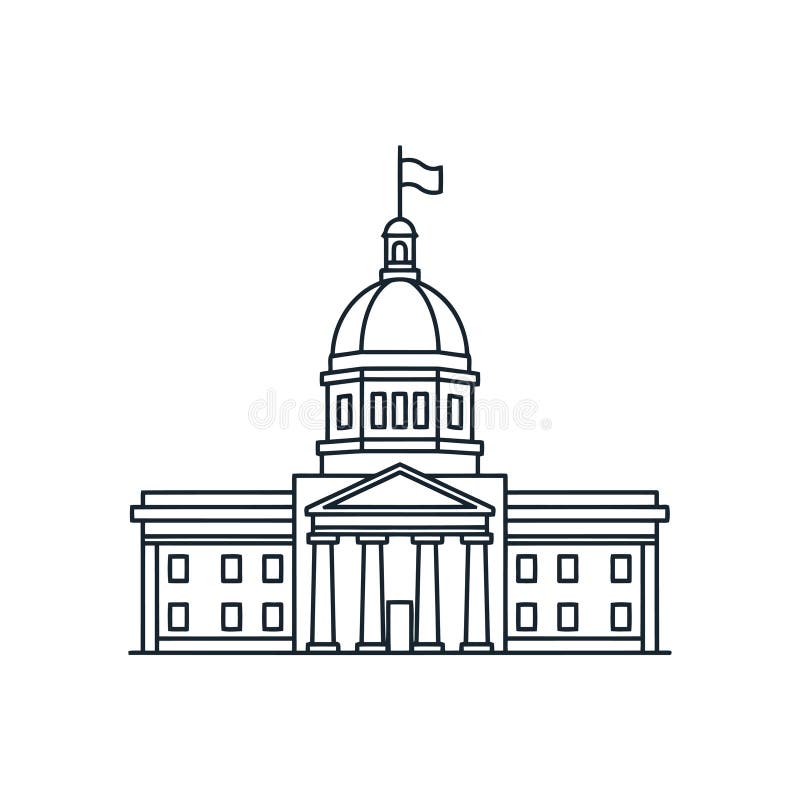 Illustration of a State Capitol Building with a Dome and Flag Stock ...