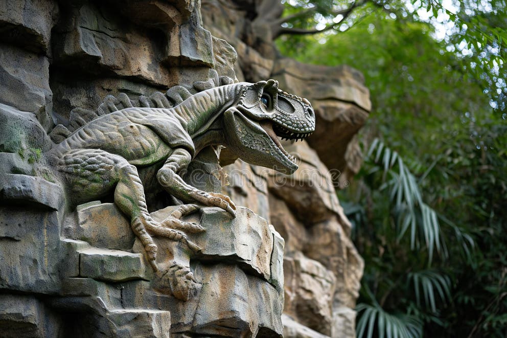 Statue of a Lizard on a Stone Wall in the Park Stock Illustration ...