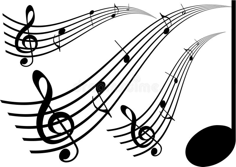 Music Notes Wave. Abstract Swirl Musical Note Treble Clef Silhouettes ...