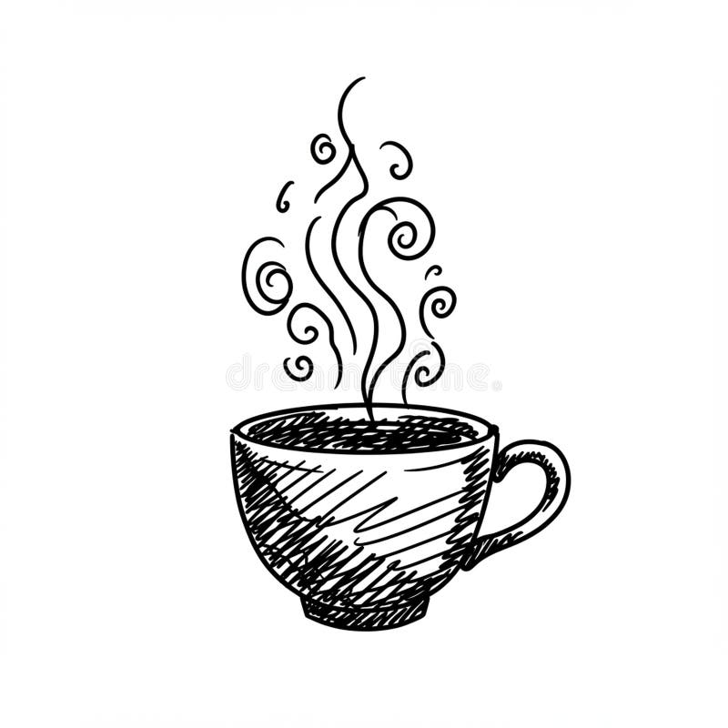 Illustration of a Steaming Coffee Cup, Drawn with Bold, Black Lines ...
