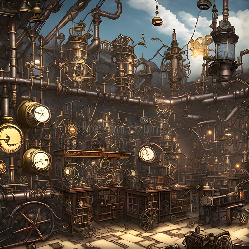 Brass Steampunk Factory stock illustration. Illustration of technology ...