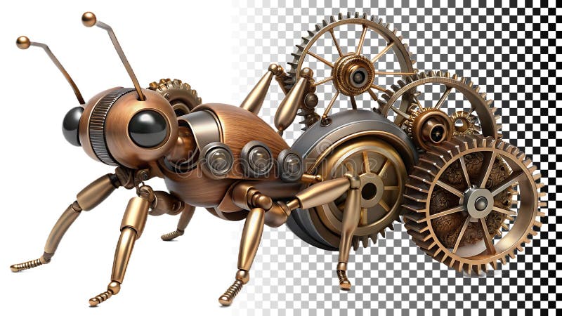 Steampunk Style Mechanical Ant Robot with Gears and Joints Png ...