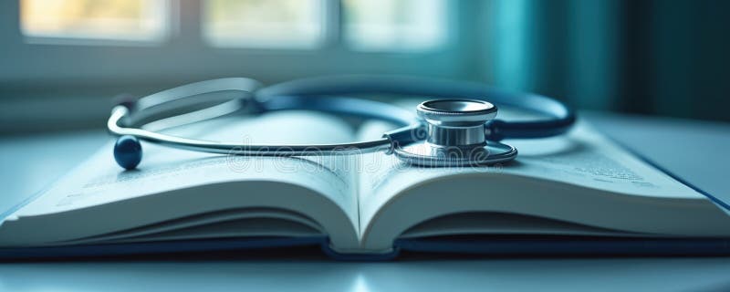 Illustration of Stethoscope Resting on Open Medical Textbook. Medical ...