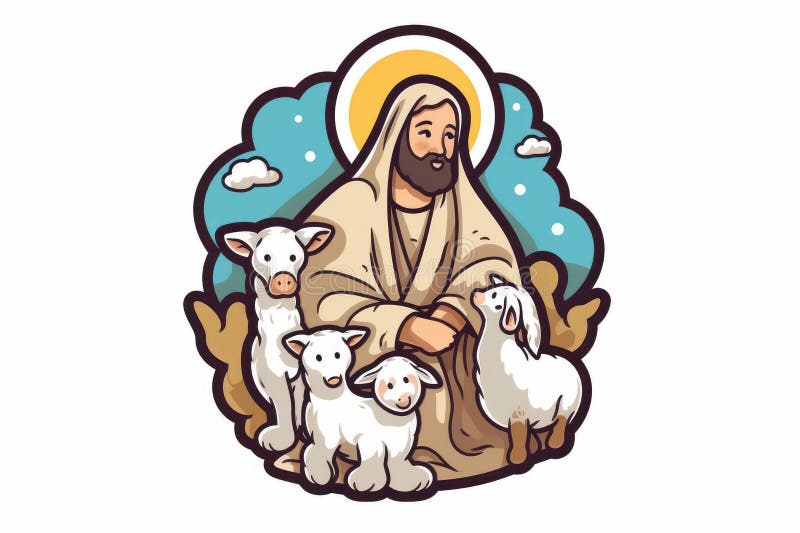 Illustration of a Sticker with the Image of the Good Shepherd. Stock ...