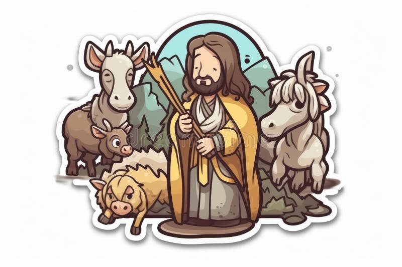 Illustration of a Sticker with the Image of the Good Shepherd. Stock ...