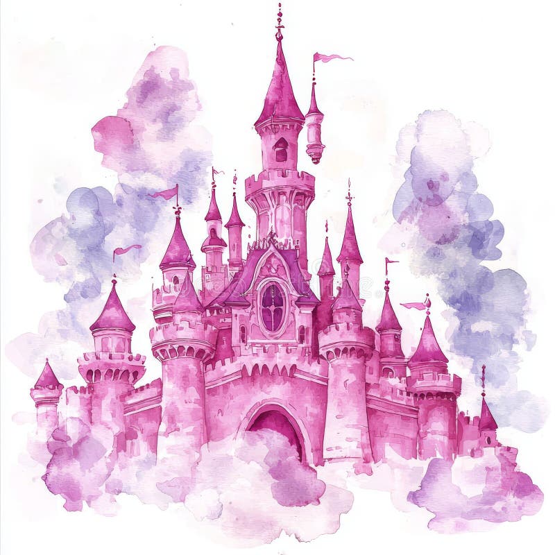 Illustration Stock: Pink Watercolor Castle Isolated. Stock Photo ...