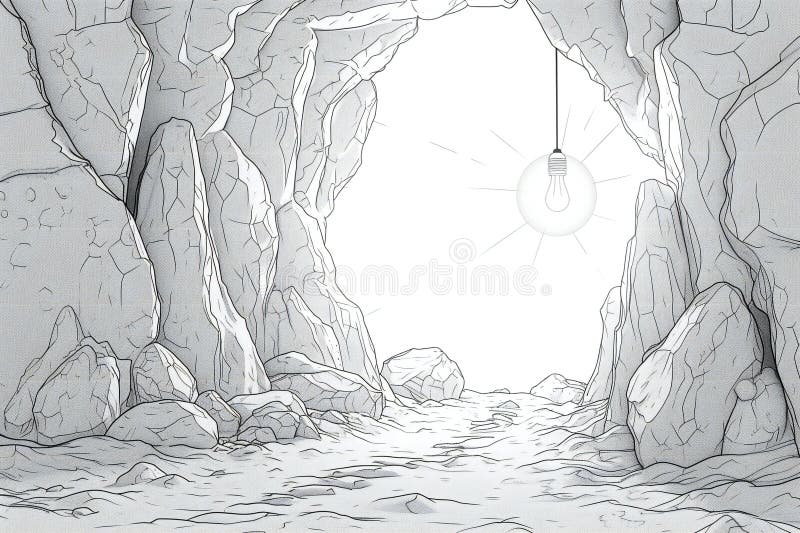 Illustration of a Stone Cave with a Light Bulb in the Middle Stock ...