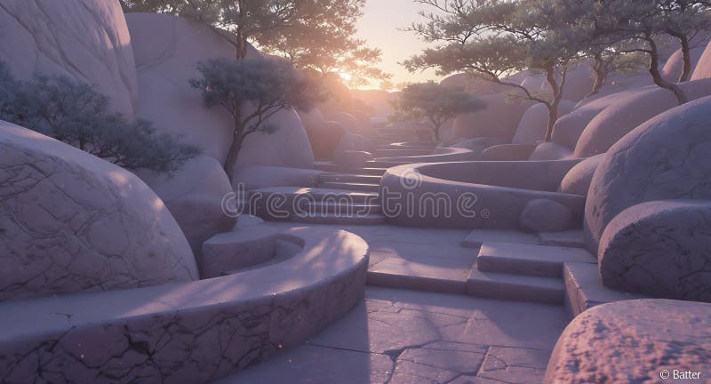 Illustration of Stone Path with Trees, Digital Art Nature Landscape ...