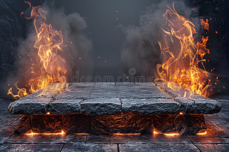 Illustration of Stone Platform with Fire Coming Out of it, High Quality ...