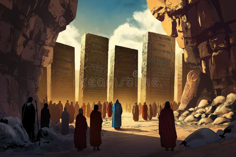 Illustration of Stone Tablets Inscribed with Ten Commandments in a ...