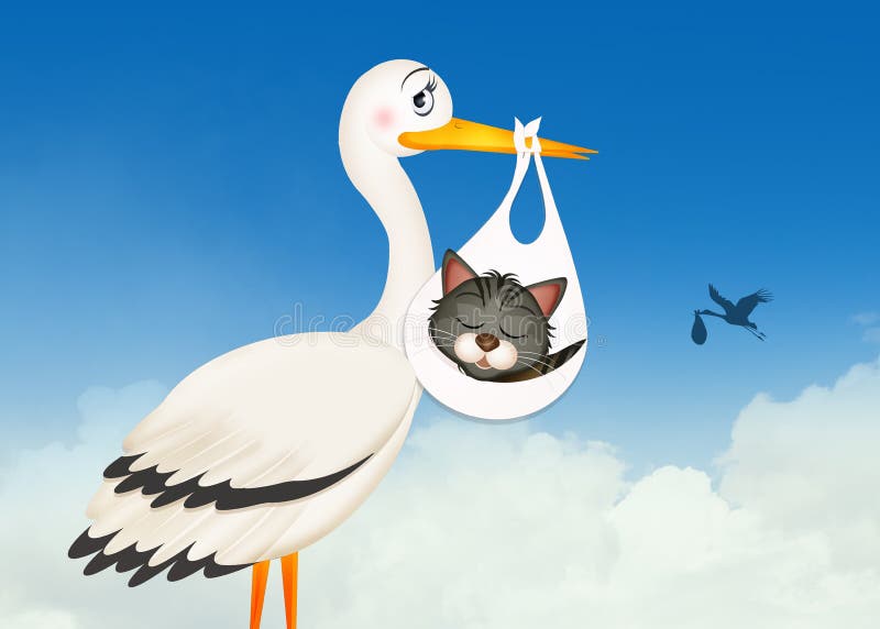 Illustration of Stork Brings the Kitten Stock Illustration ...