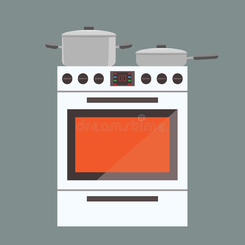 Illustration of Stove Gas Oven with Front View. Flat and Solid Color ...