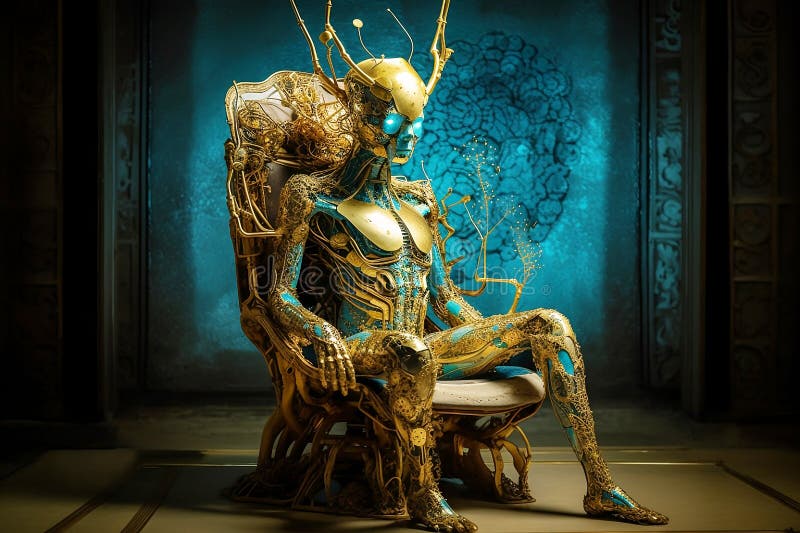 Illustration of Strange Gold Creature Sitting on Throne Stock ...