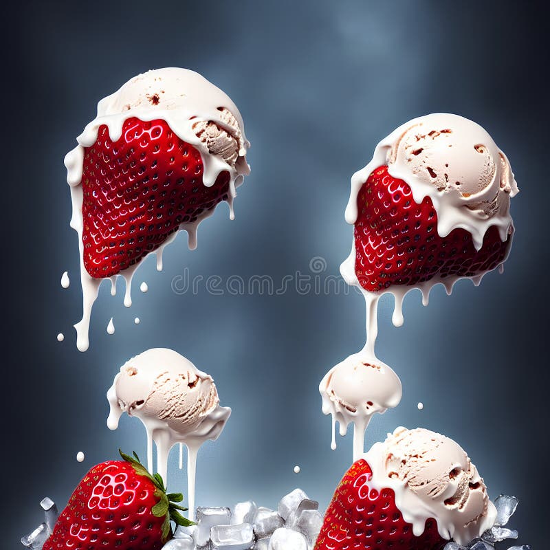 Illustration of Strawberries with Ice Cream Falling Stock Illustration ...