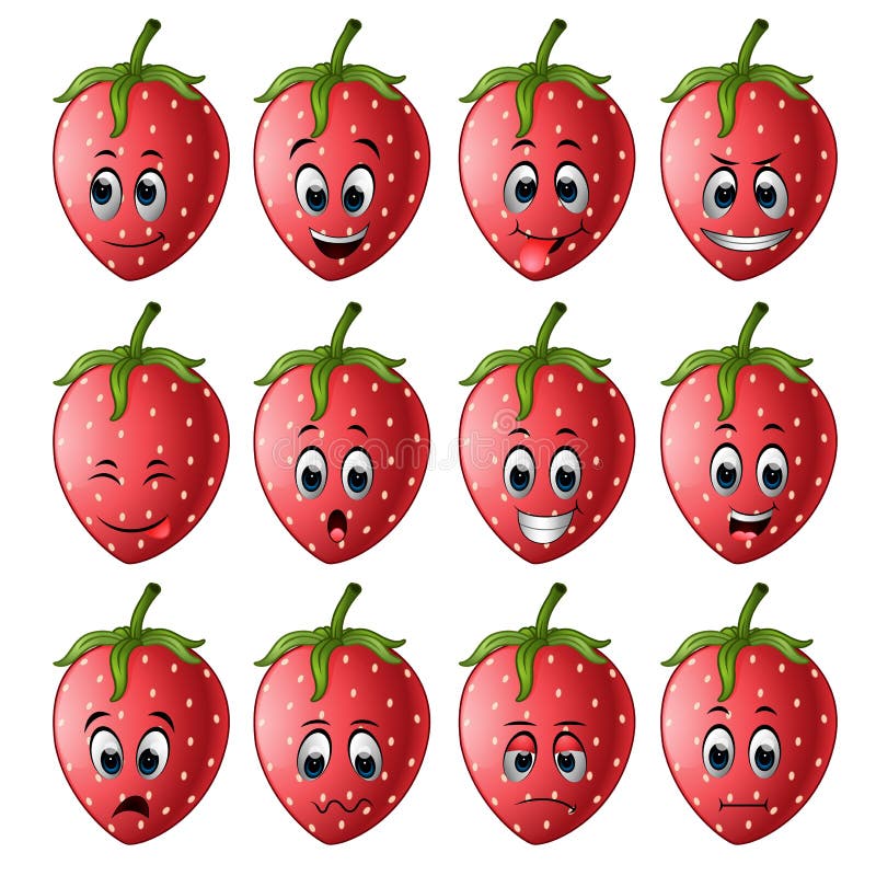 Strawberry with Different Emoticon Stock Vector - Illustration of humor ...