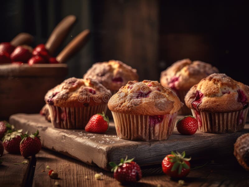 Strawberry Muffins in a Rustic Kitchen Setting Stock Illustration ...