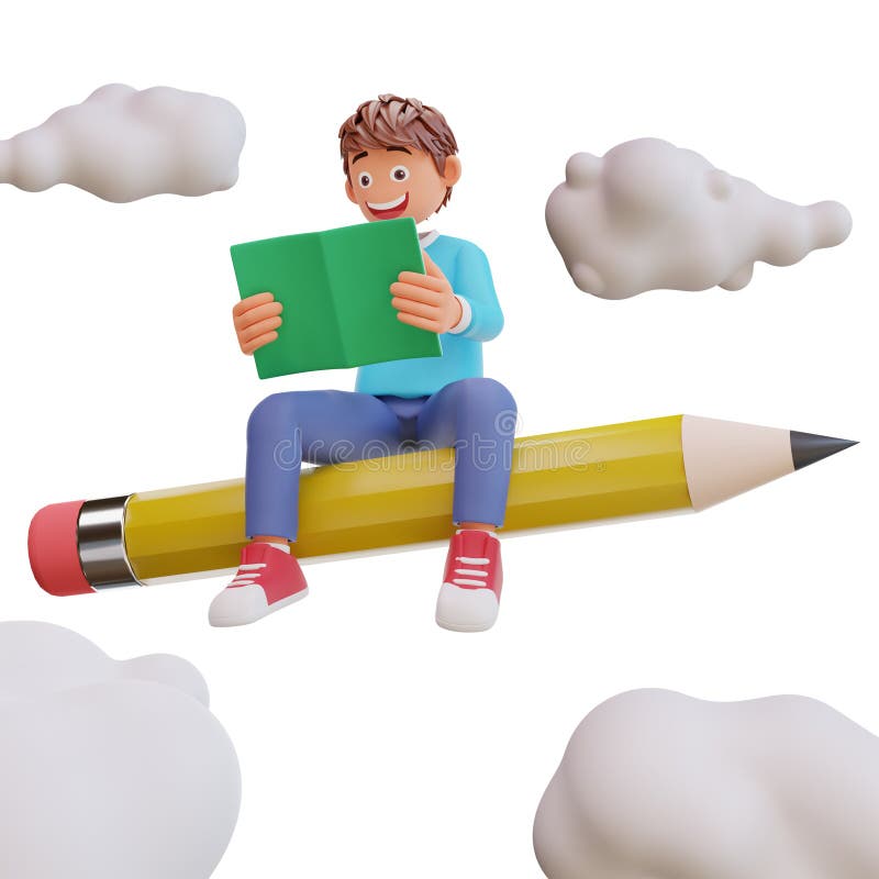 3d Illustration Student Back To School and Study on the Sky Stock ...