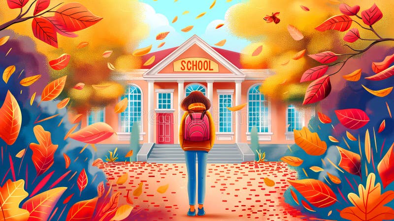 A Student with a Backpack Standing in Front of a School Building ...