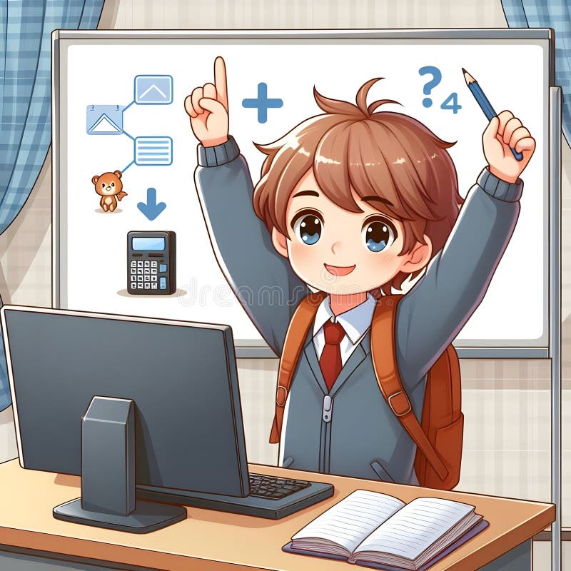 Student Boy Learning Computer H Set Stock Illustration - Illustration ...