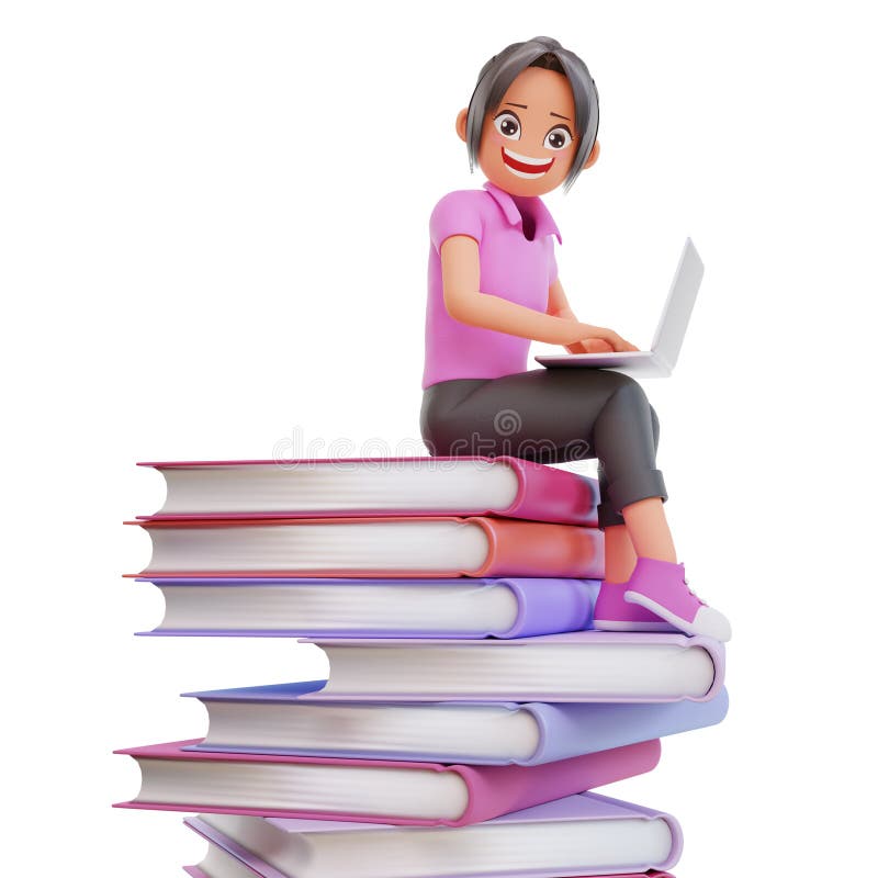 3d Illustration Student with Laptop Studying on Online Course Stock ...