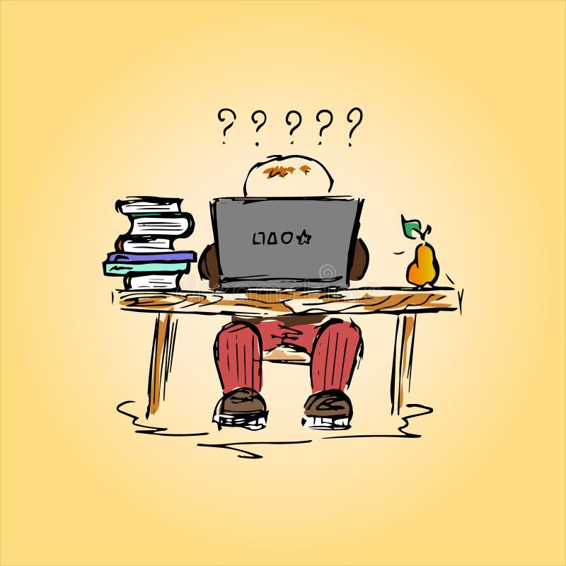 Illustration of a Student in an Office at Work, Hand-drawing. Stock ...