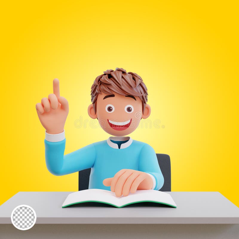 3d Illustration Student Raises His Hand Stock Image - Illustration of ...