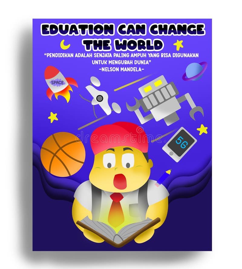Illustration Student Read a Book, Education Can Change the World Stock ...