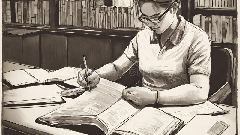 Illustration of a Student Studying and Reading a Book Stock ...
