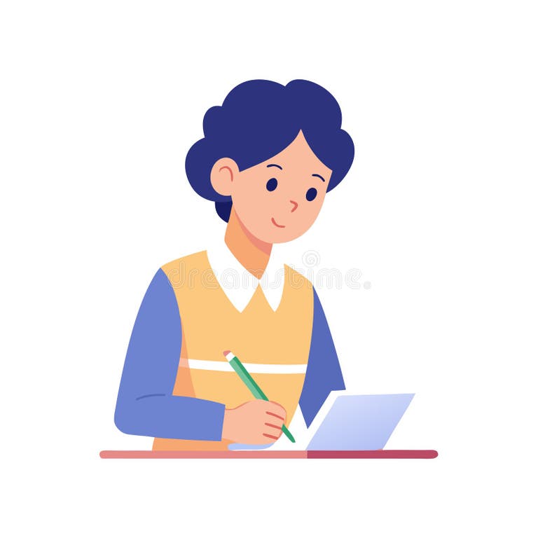 Illustration of a Student Studying and Taking Notes at a Desk Stock ...