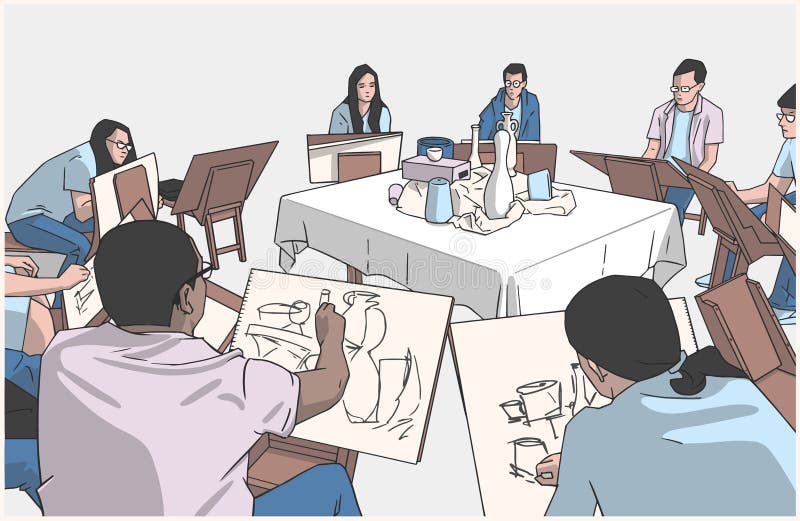 Illustration of Students Life Drawing in School Stock Illustration ...