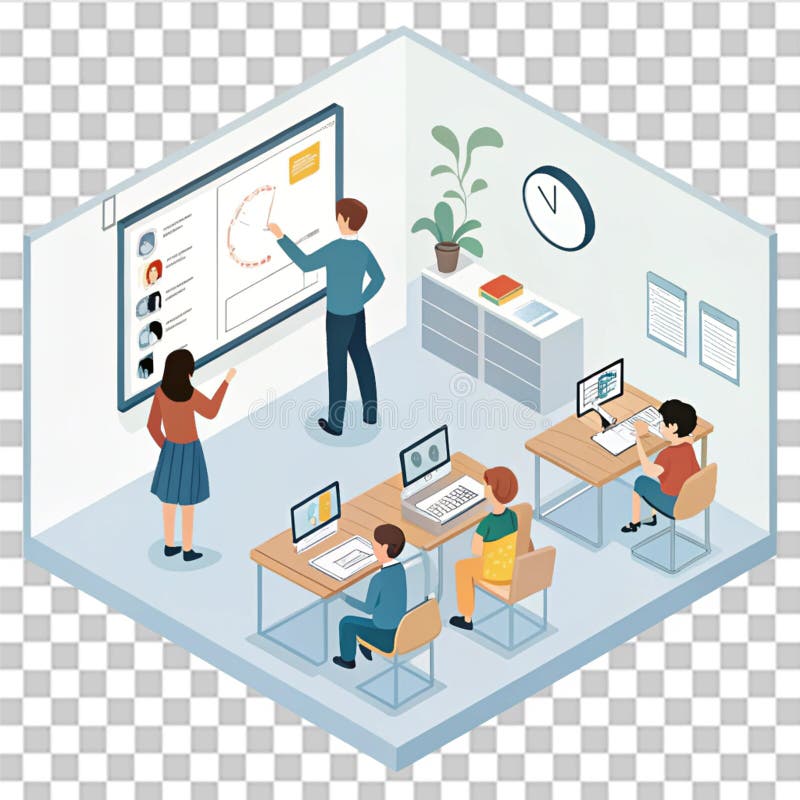 Virtual Classroom with Teacher Using Smart Whiteboard Stock ...