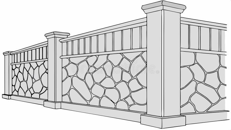 Illustration of a Sturdy Stone Wall Section with a Solid Pillar Design ...