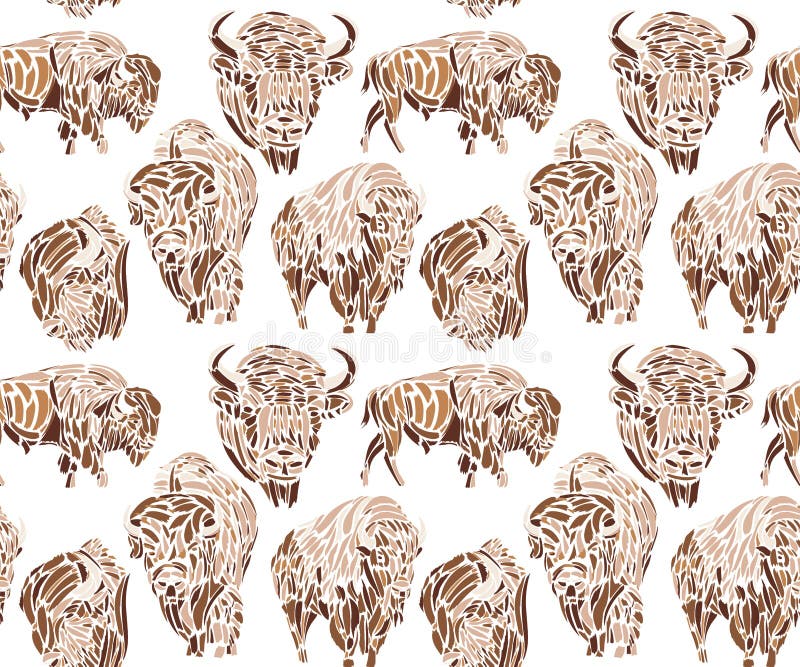 Illustration Style Pattern with Bison Theme Stock Illustration ...