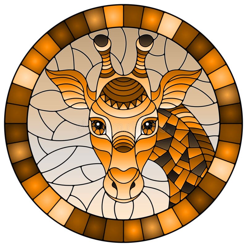 An Illustration in the Style of Stained Glass with Abstract Giraffe ...