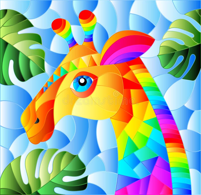 An Illustration in the Style of Stained Glass with Abstract Rainbow ...