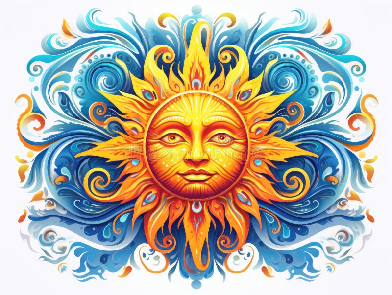 Illustration in the Style of a Stained Glass Window with Abstract Sun ...