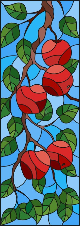 Stained Glass Illustration with the Branches of Apple Trees , the Fruit ...