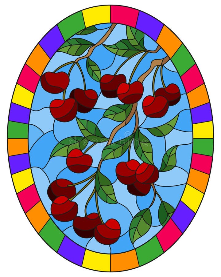 Stained Glass Illustration with the Branches of Cherry Tree , the ...