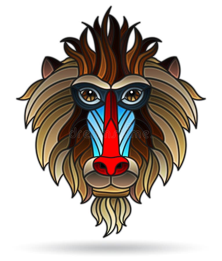 Stained Glass Illustration with a Portrait of a Monkey, the Muzzle ...
