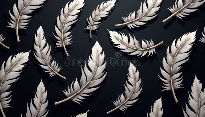 Illustration Style Wallpaper with Silver White Feathers on Charcoal ...