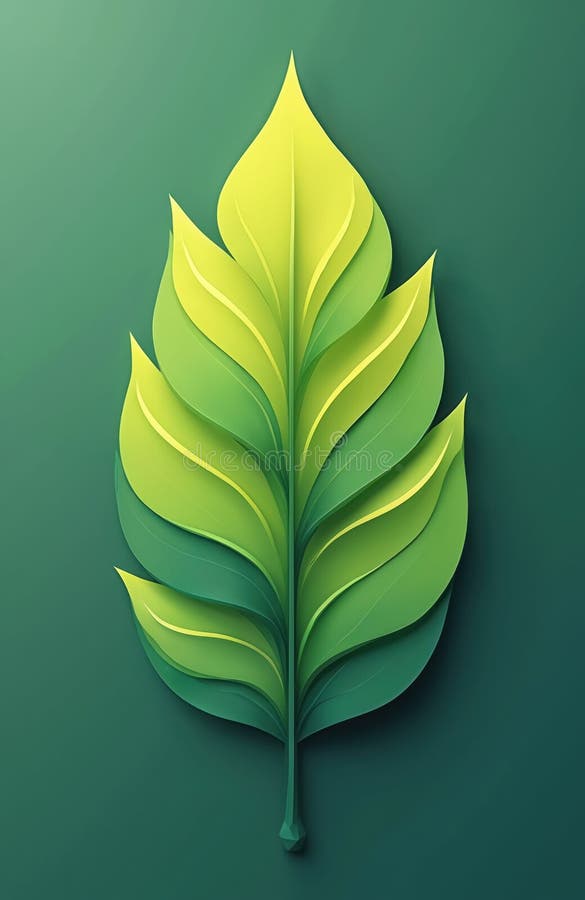 Illustration Stylised Green Leaf Against Complementary Green Backdrop ...