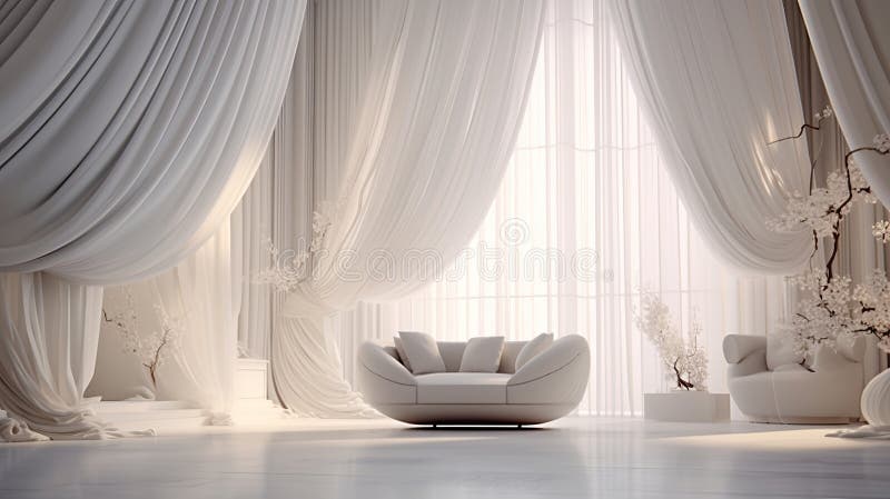 Illustration of the Stylish Interior Design with Luxurious Curtain ...